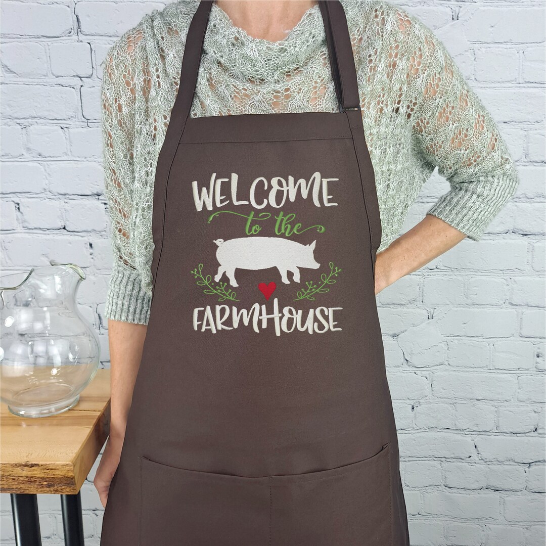 Pig Apron Embroidered Kitchen Apron Perfect Farmhouse Gift - Etsy
