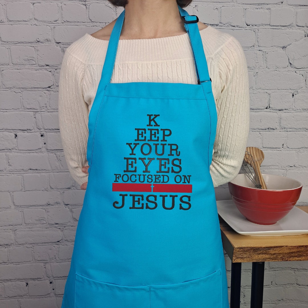 Verse Apron Embroidered Kitchen Accessory Hebrews 12 2 With Pockets ...