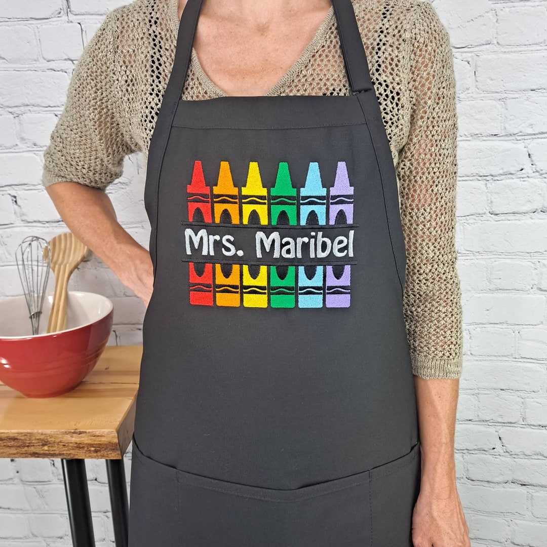Embroidered Crayon Teacher Apron: Personalized Art Craft Gift - Etsy