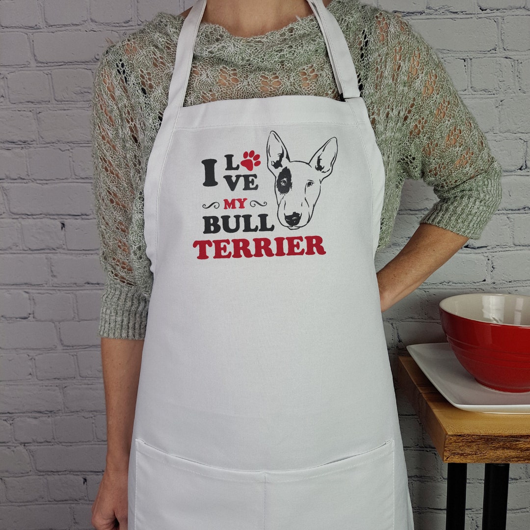 I Love My Bull Terrier Apron, Embroidered Dog Lover Cooking Apron, Bull ...