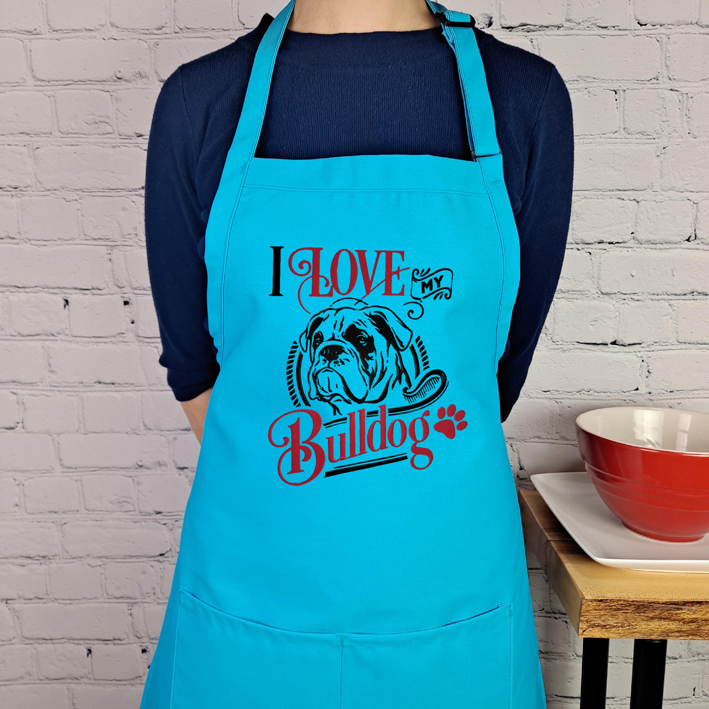 Bulldog Apron Dog Lover Gift Embroidery Kitchen Apron With Pockets - Etsy