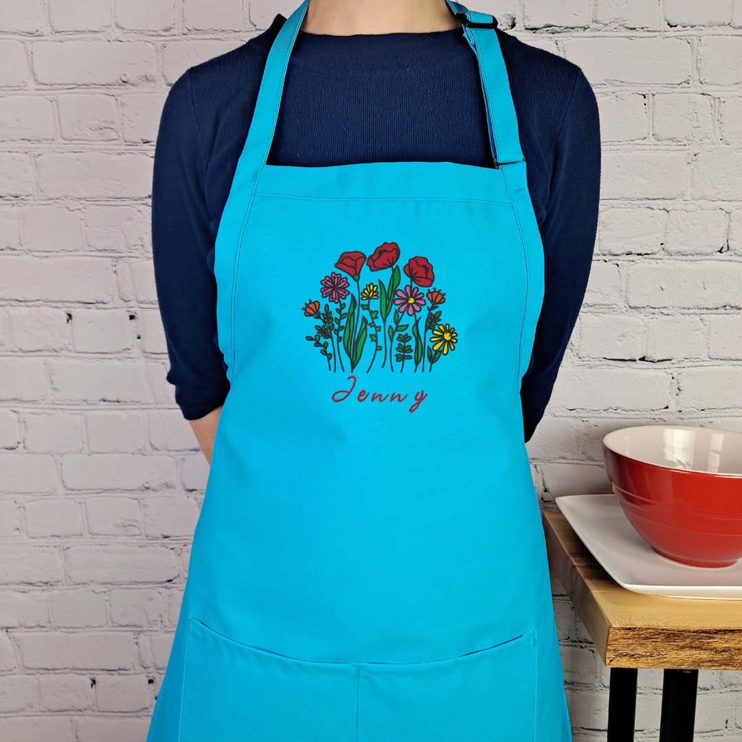 Personalized Floral Apron, Custom Embroidered Kitchen Apron With Name ...