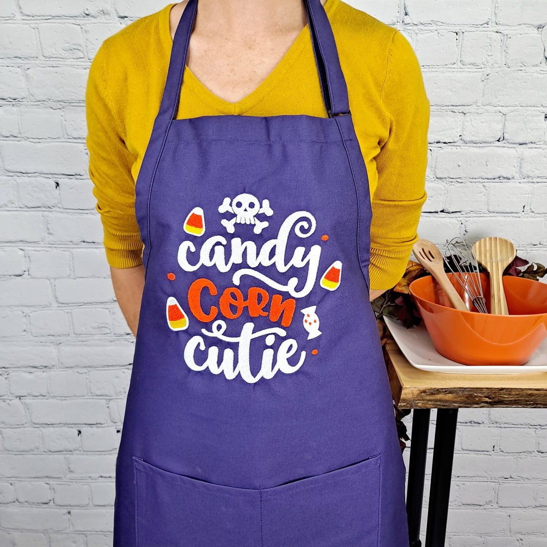 Halloween Apron Candy Corn Cutie Apron Embroidered With Pockets Fall ...