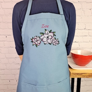 Customizable Magnolia Embroidered Apron Personalize Name Kitchen Apron ...