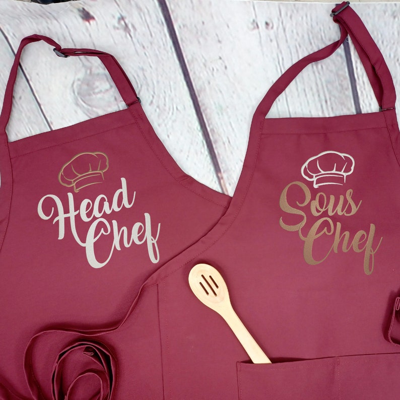 Matching Apron Head Chef Sous Chef Couples Cook Together Embroidered ...