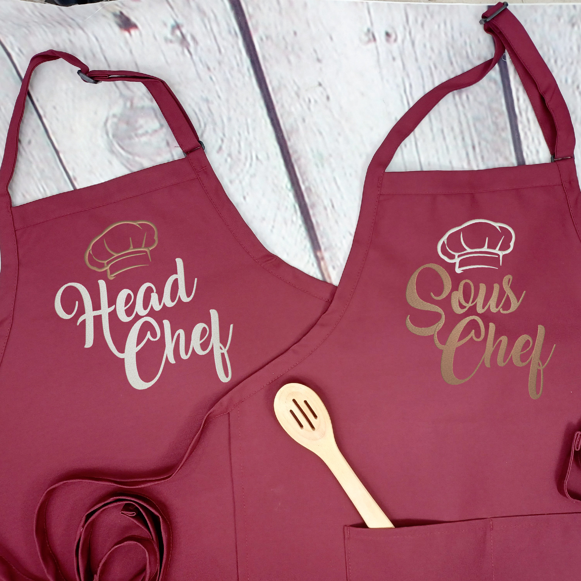 Matching Apron Head Chef Sous Chef Couples Cook Together Embroidered ...