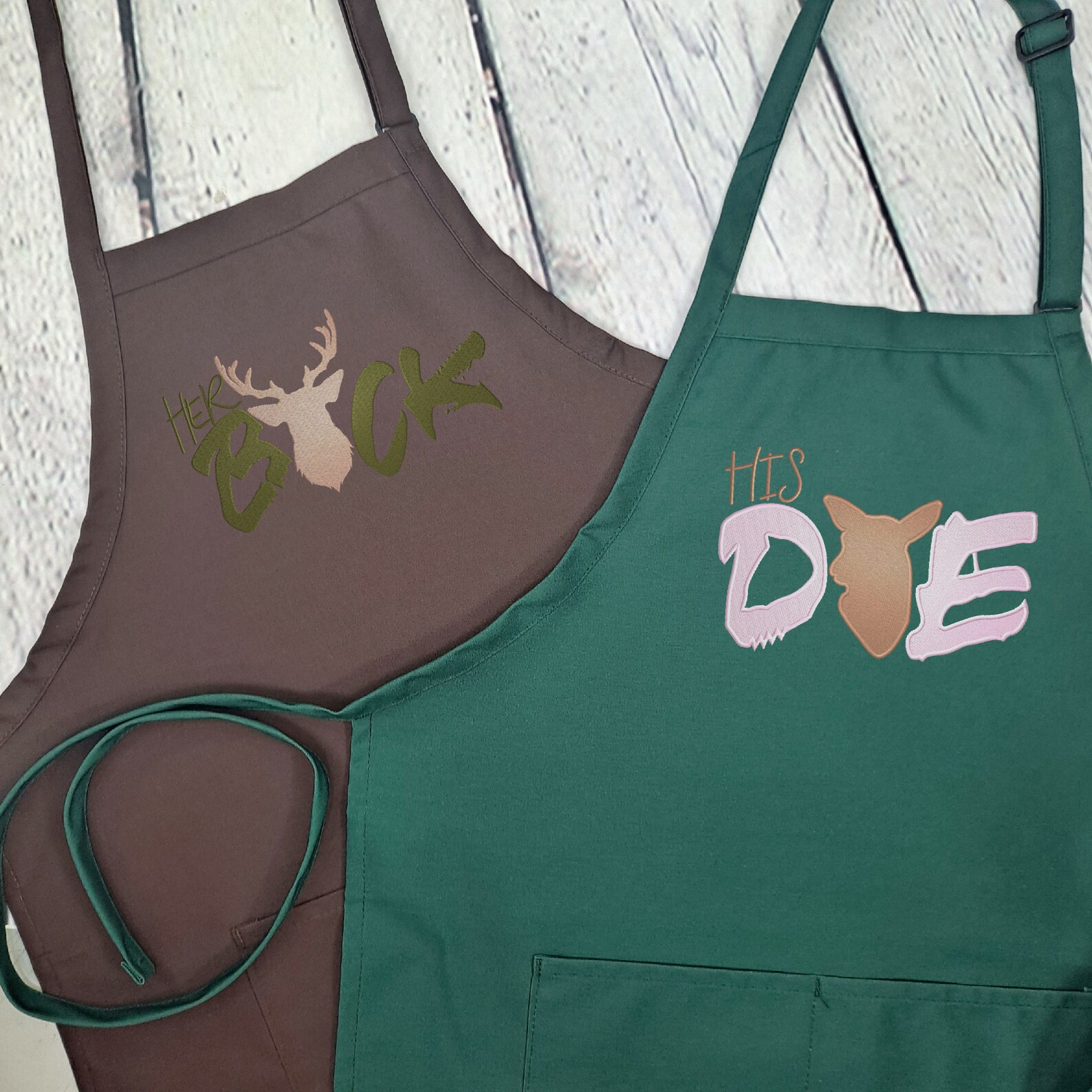 Embroidered His Doe Her Buck Apron Set | Hunting Couple Gift - Etsy