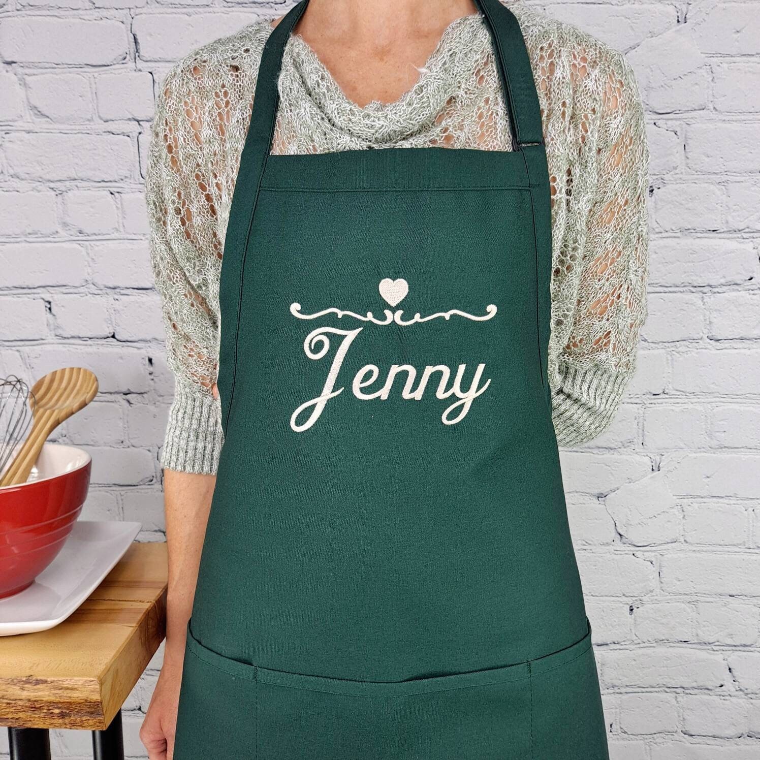 Custom Embroidered Kitchen Apron: Personalized Heart Design - Etsy