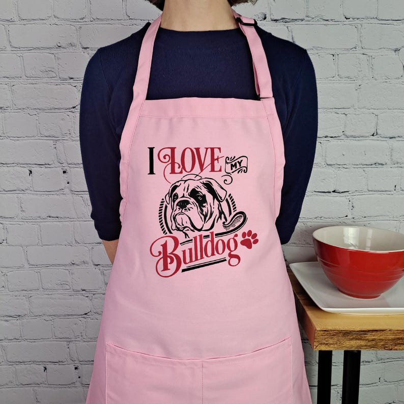 Bulldog Apron Dog Lover Gift Embroidery Kitchen Apron With Pockets - Etsy
