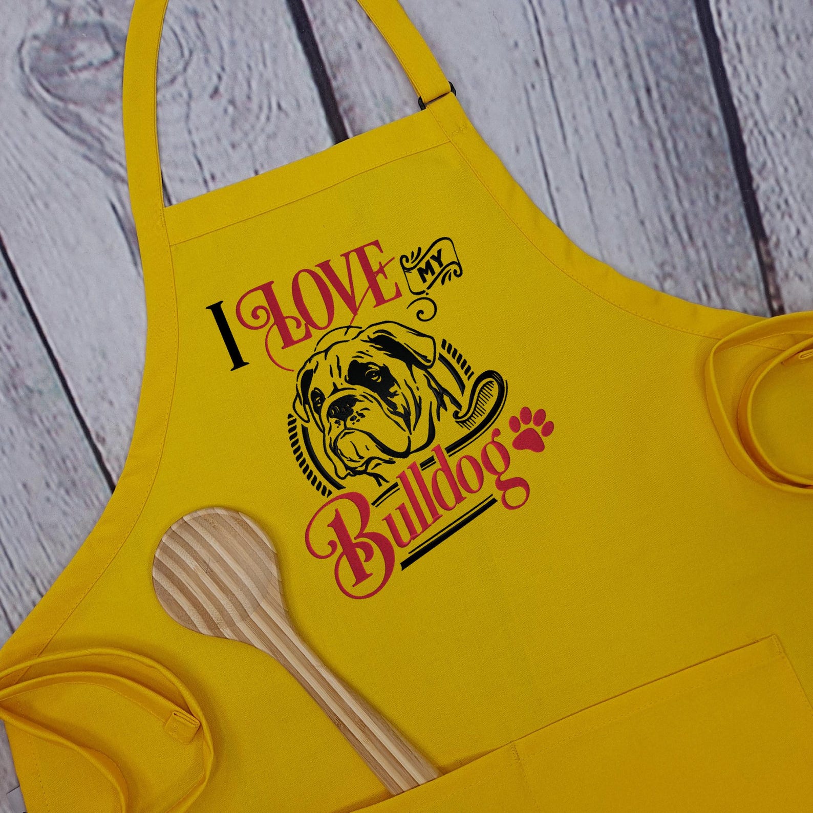 Bulldog Apron Dog Lover Gift Embroidery Kitchen Apron With Pockets - Etsy