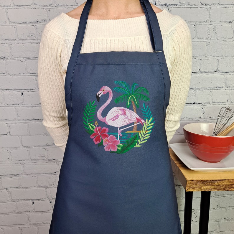 Embroidered Flamingo Apron: Tropical Kitchen Accessory With Pockets - Etsy