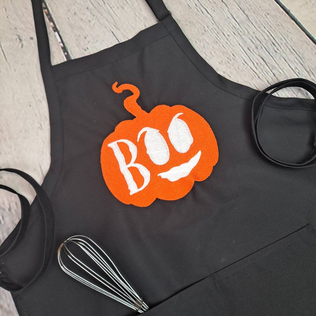 Embroidered Halloween Apron: Pumpkin 'boo' Design, Pockets - Etsy