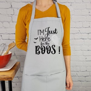 Halloween Apron Just Here for the Boos Ghost Embroidered Kitchen Apron ...