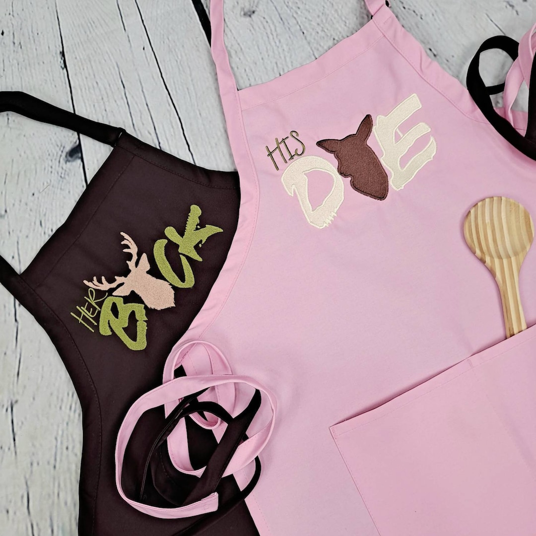 Embroidered His Doe Her Buck Apron Set | Hunting Couple Gift - Etsy