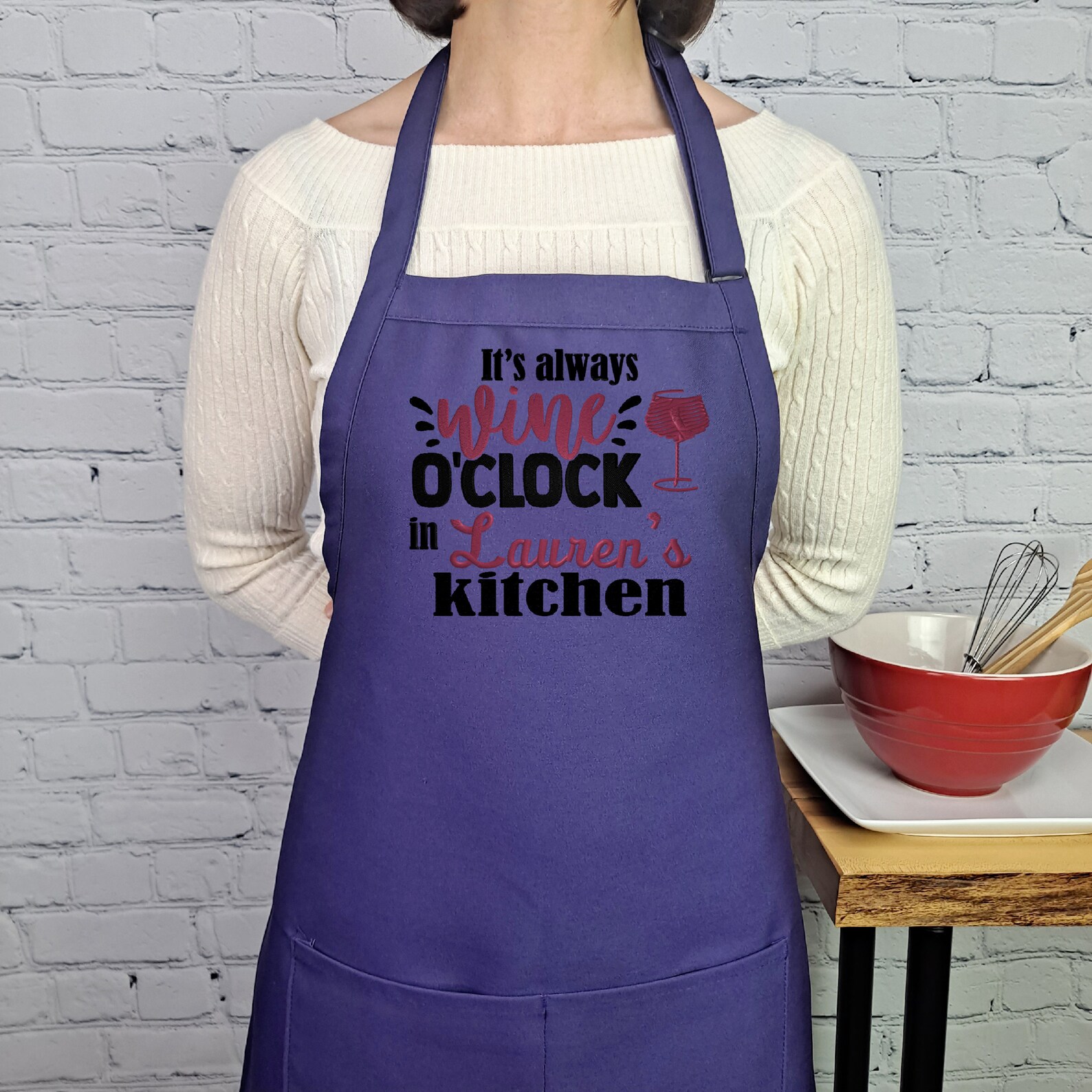 Embroidered Wine O'clock Apron: Customizable Kitchen Apron - Etsy