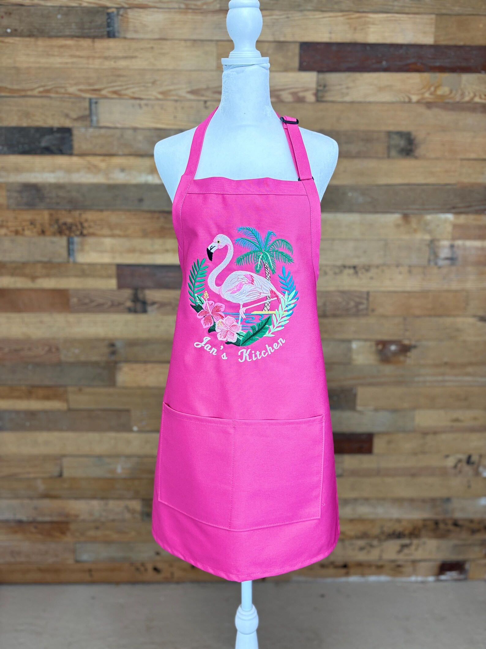 Embroidered Flamingo Apron: Tropical Kitchen Accessory With Pockets - Etsy