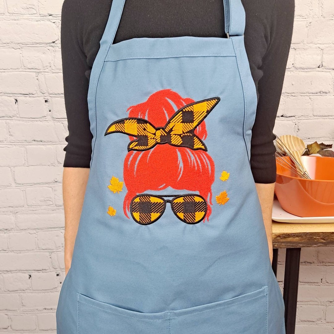 Fall Apron Messy Bun Custom Color Aviator Glasses Hostess Apron Great ...