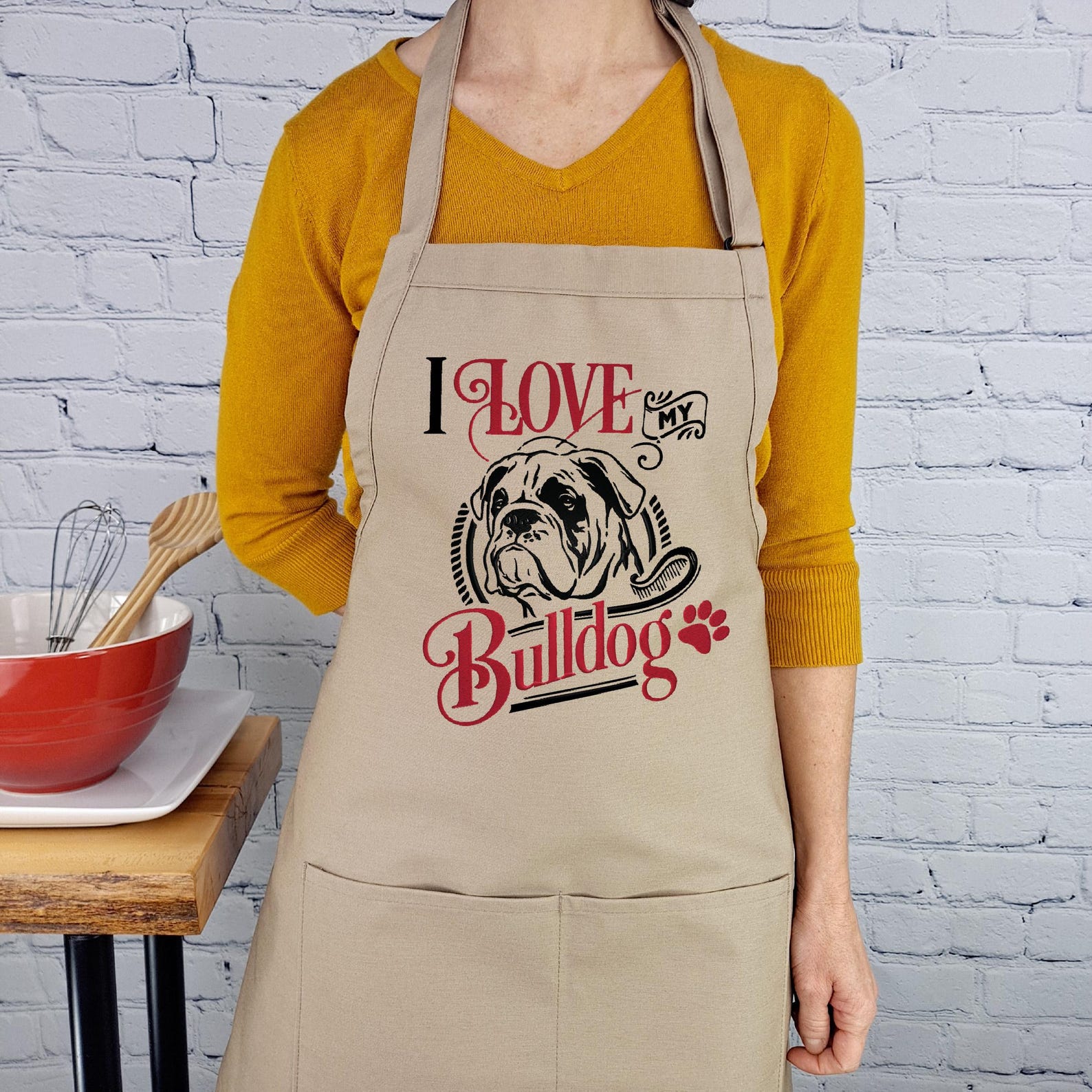 Bulldog Apron Dog Lover Gift Embroidery Kitchen Apron With Pockets - Etsy