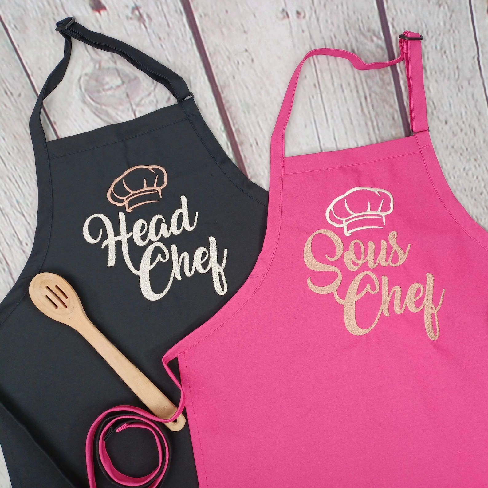 Matching Apron Head Chef Sous Chef Couples Cook Together Embroidered ...