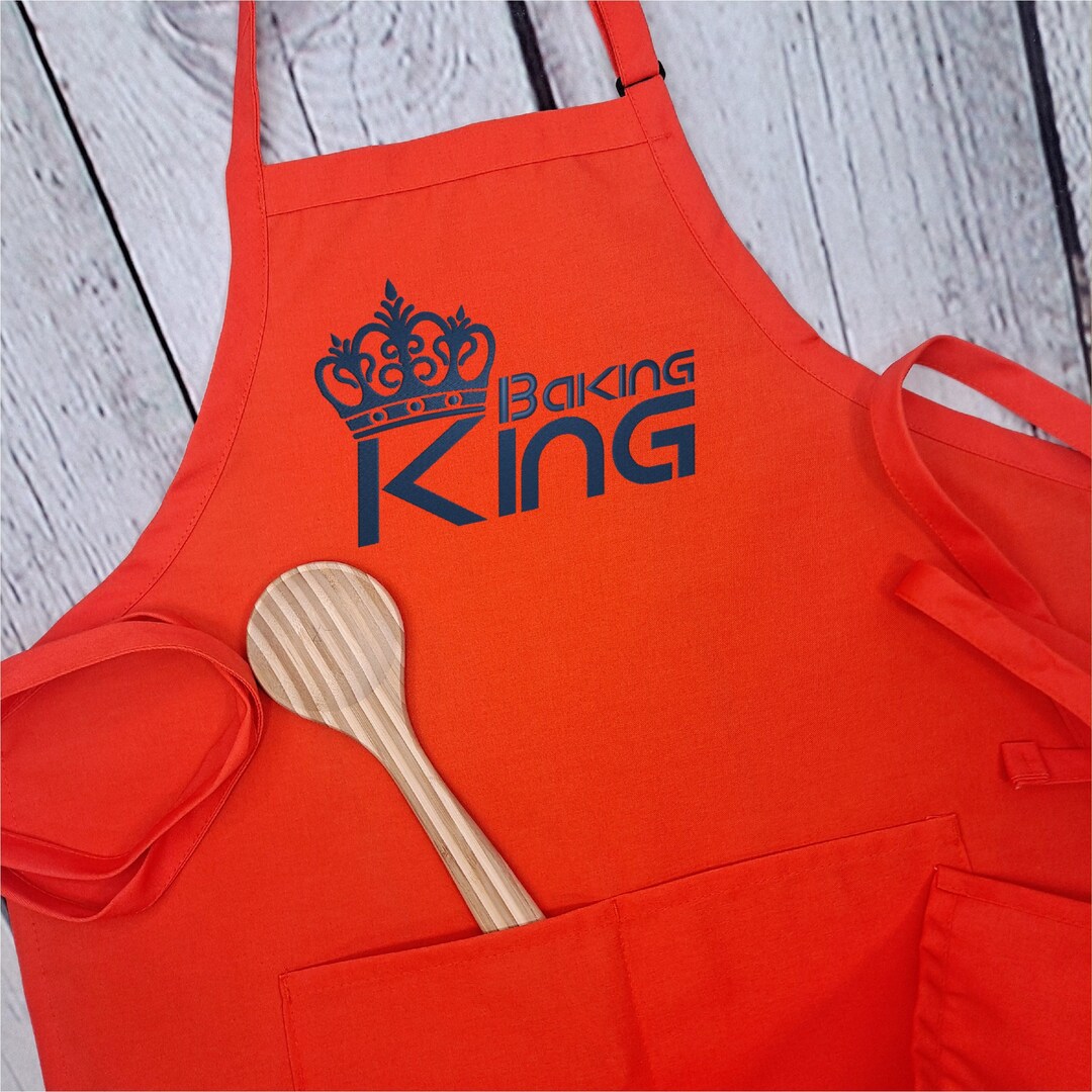 King Apron: Embroidered Baking Apron With Pockets, Adjustable Neck - Etsy