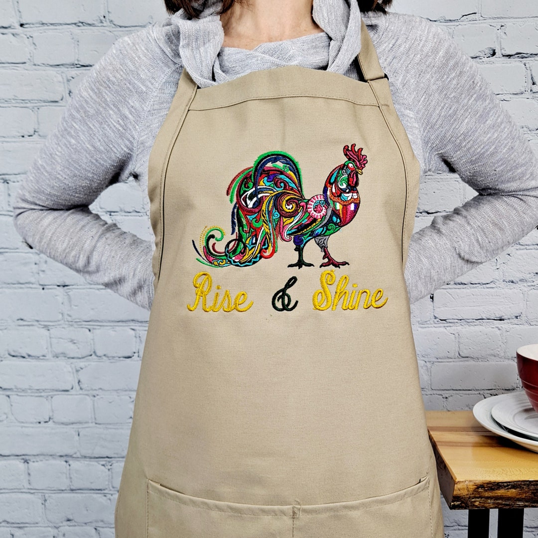 Rooster Apron Embroidered Farmhouse Apron With Pockets Great Gift for ...