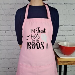 Halloween Apron Just Here for the Boos Ghost Embroidered Kitchen Apron ...