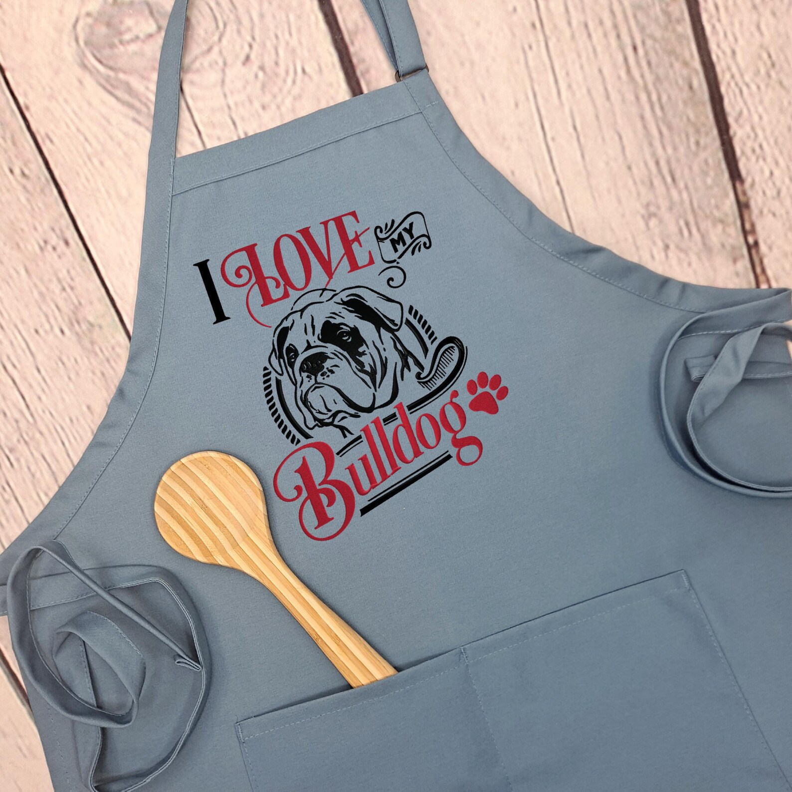 Bulldog Apron Dog Lover Gift Embroidery Kitchen Apron With Pockets - Etsy