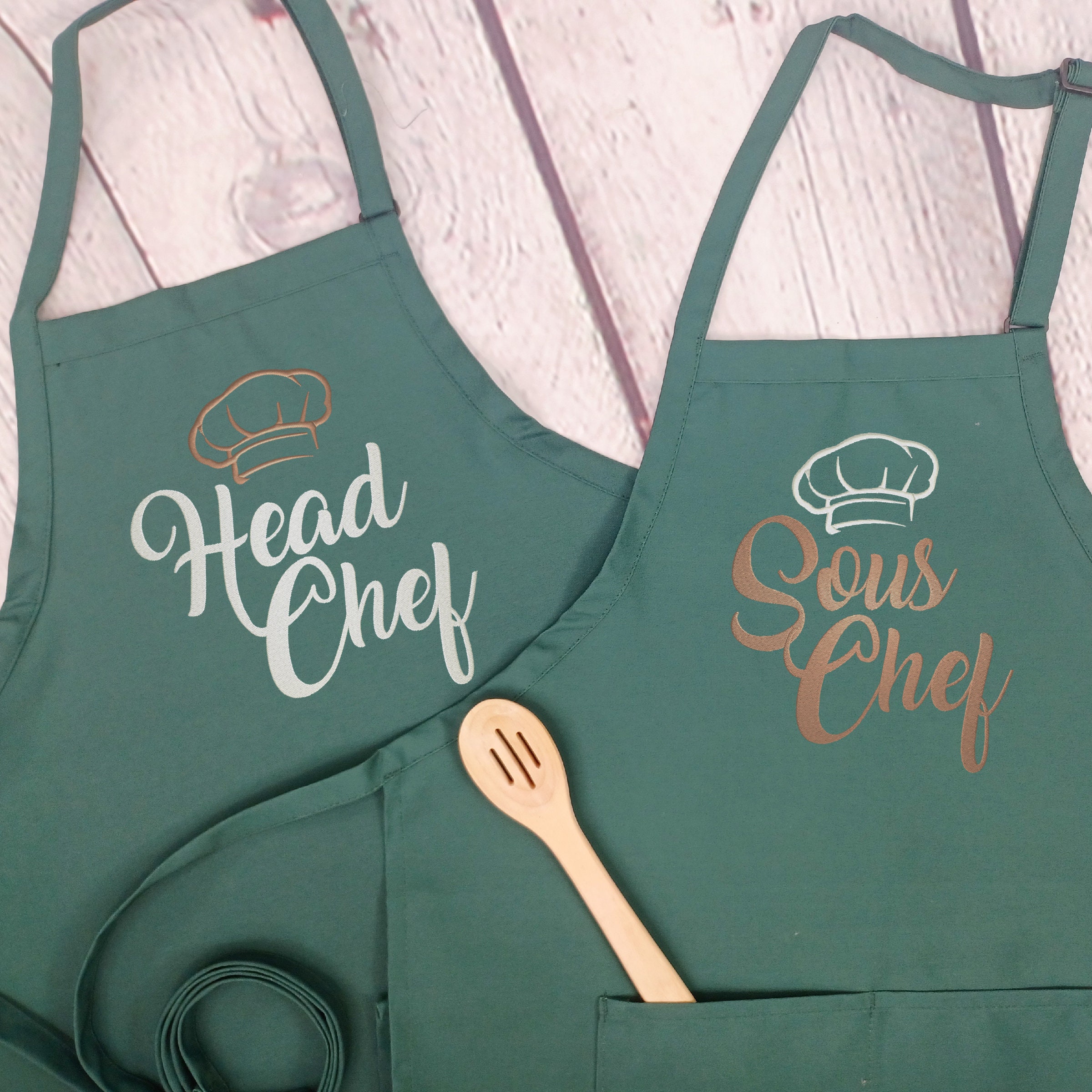Matching Apron Head Chef Sous Chef Couples Cook Together Embroidered ...