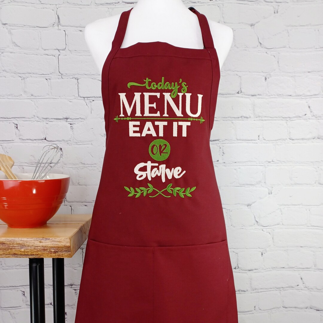 Funny Apron Just Eat It or Starve Embroidered Kitchen Accessory Cooking ...