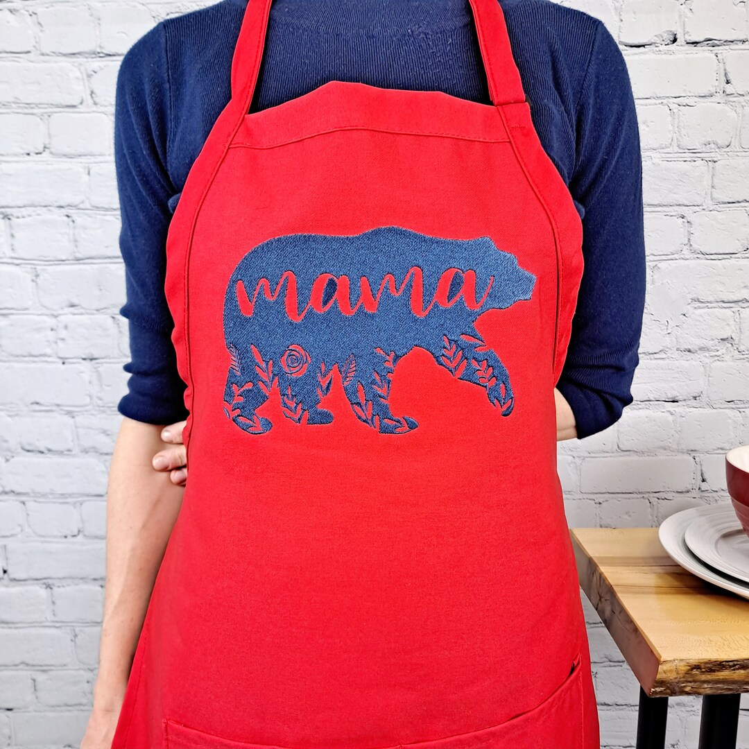Mama Bear Apron Embroidered Kitchen Apron With Pockets and Adjustable ...