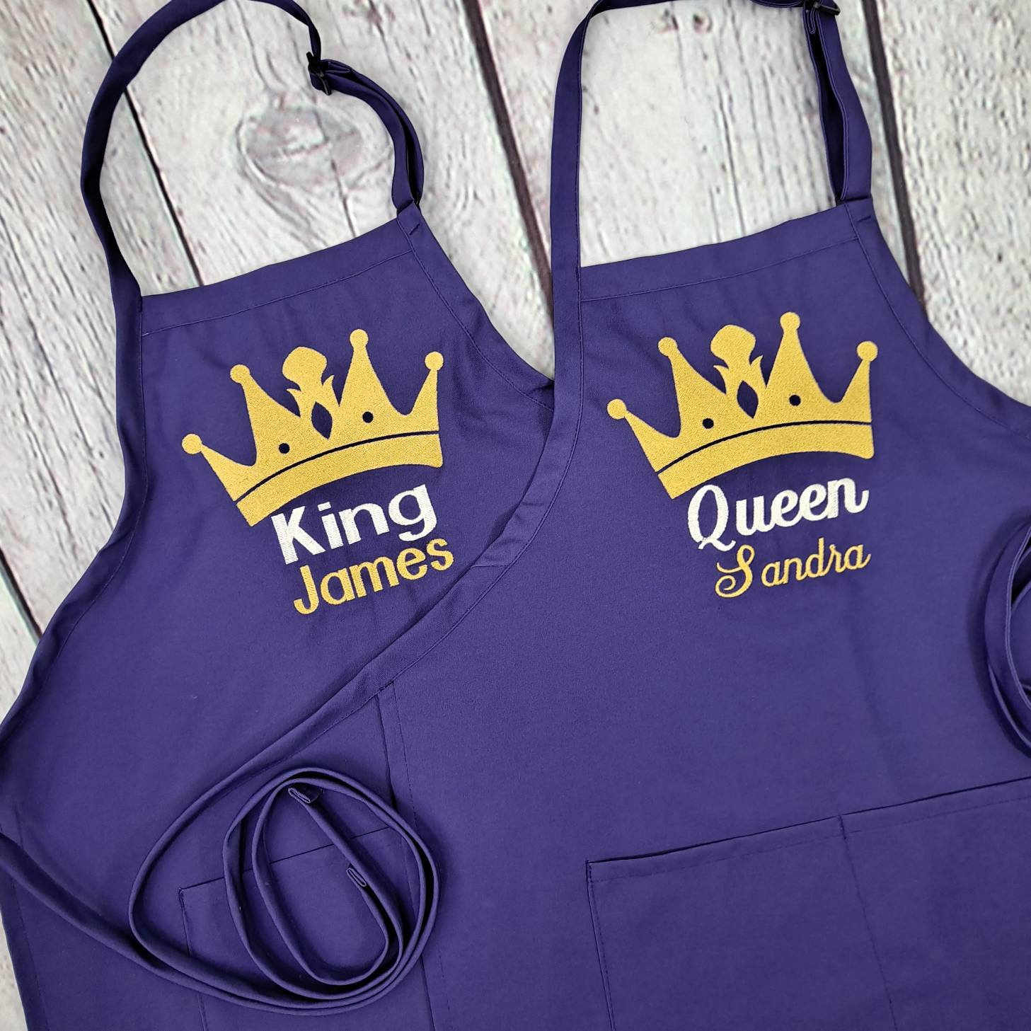 King Queen Apron Embroidered Kitchen Couples Set Anniversary - Etsy