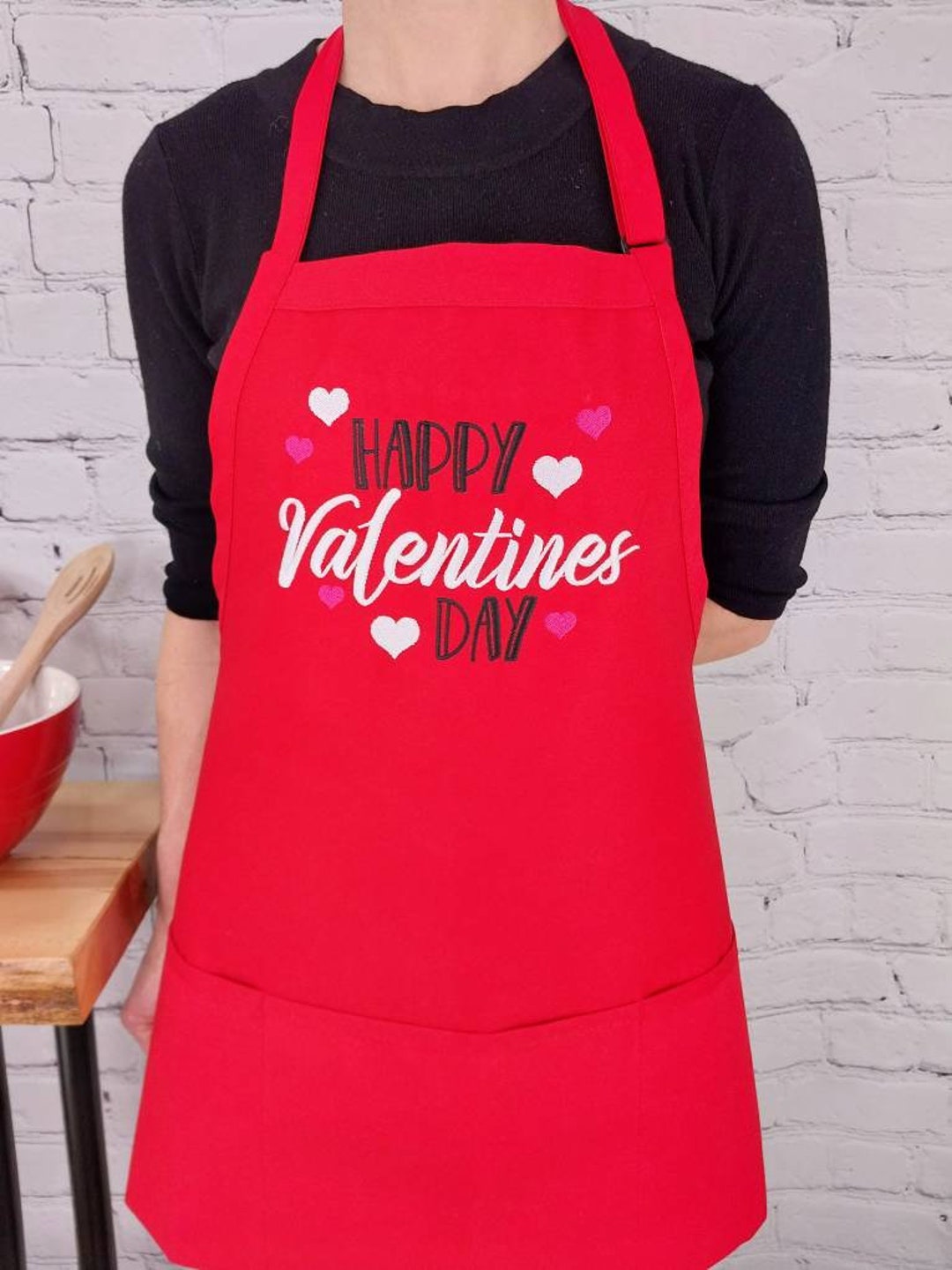 Valentine's Apron Classic Embroidered Cute Gift for Her With Pockets - Etsy