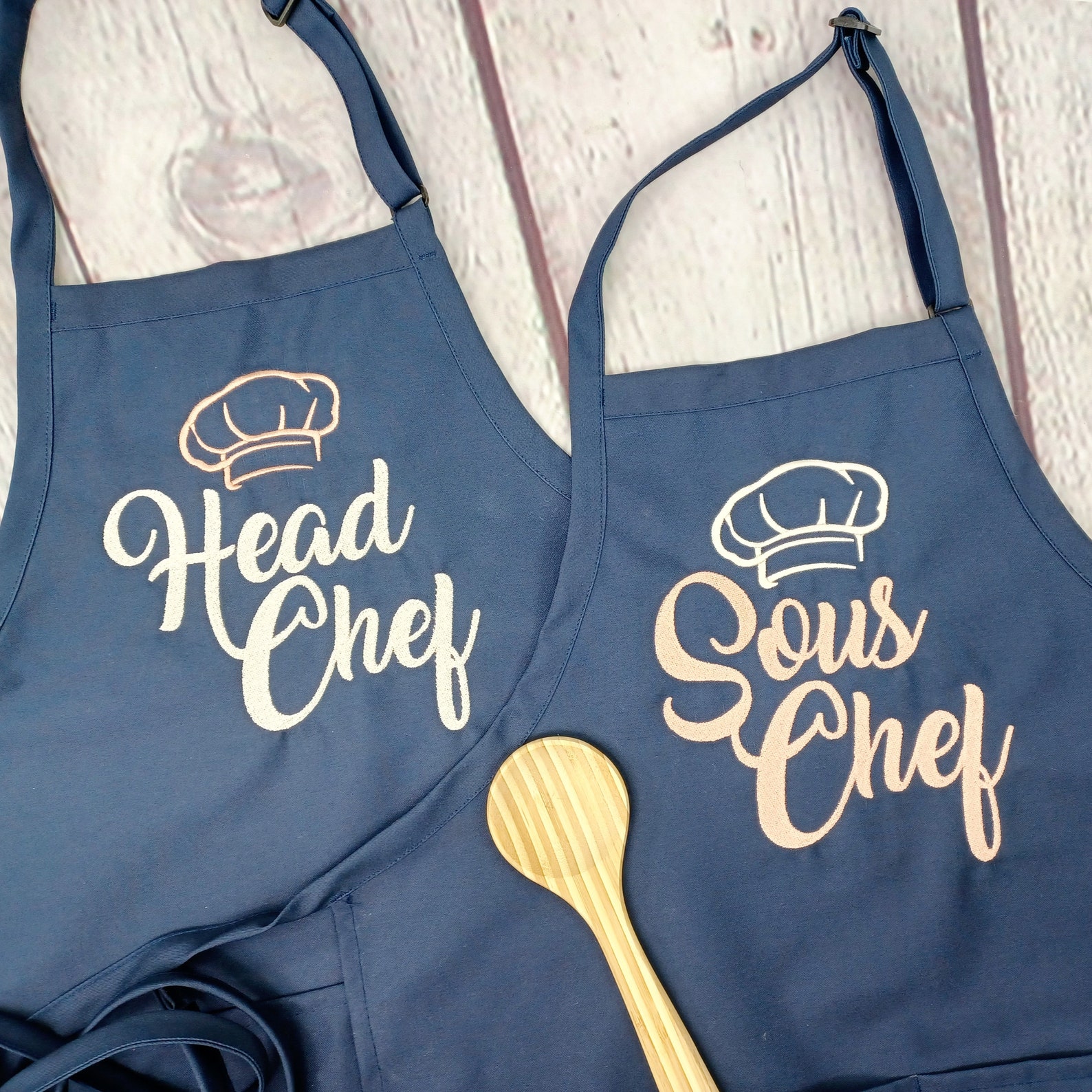 Matching Apron Head Chef Sous Chef Couples Cook Together Embroidered ...