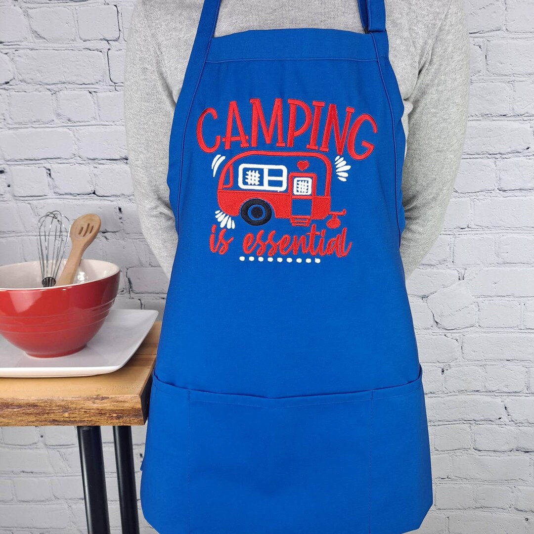 Camping is Essential Apron Embroidered With Pockets Summer Grilling ...