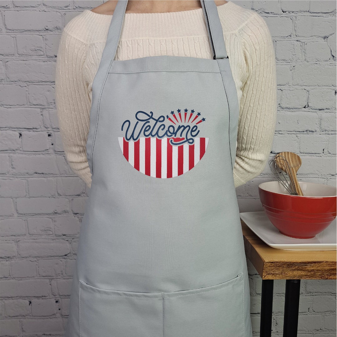 American Flag Apron Embroidered Welcome Kitchen Accessory With Pockets ...