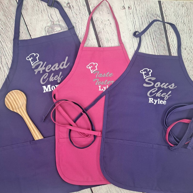 Matching Embroidered Apron Set: Chef, Baker, Taster - Family Gift - Etsy