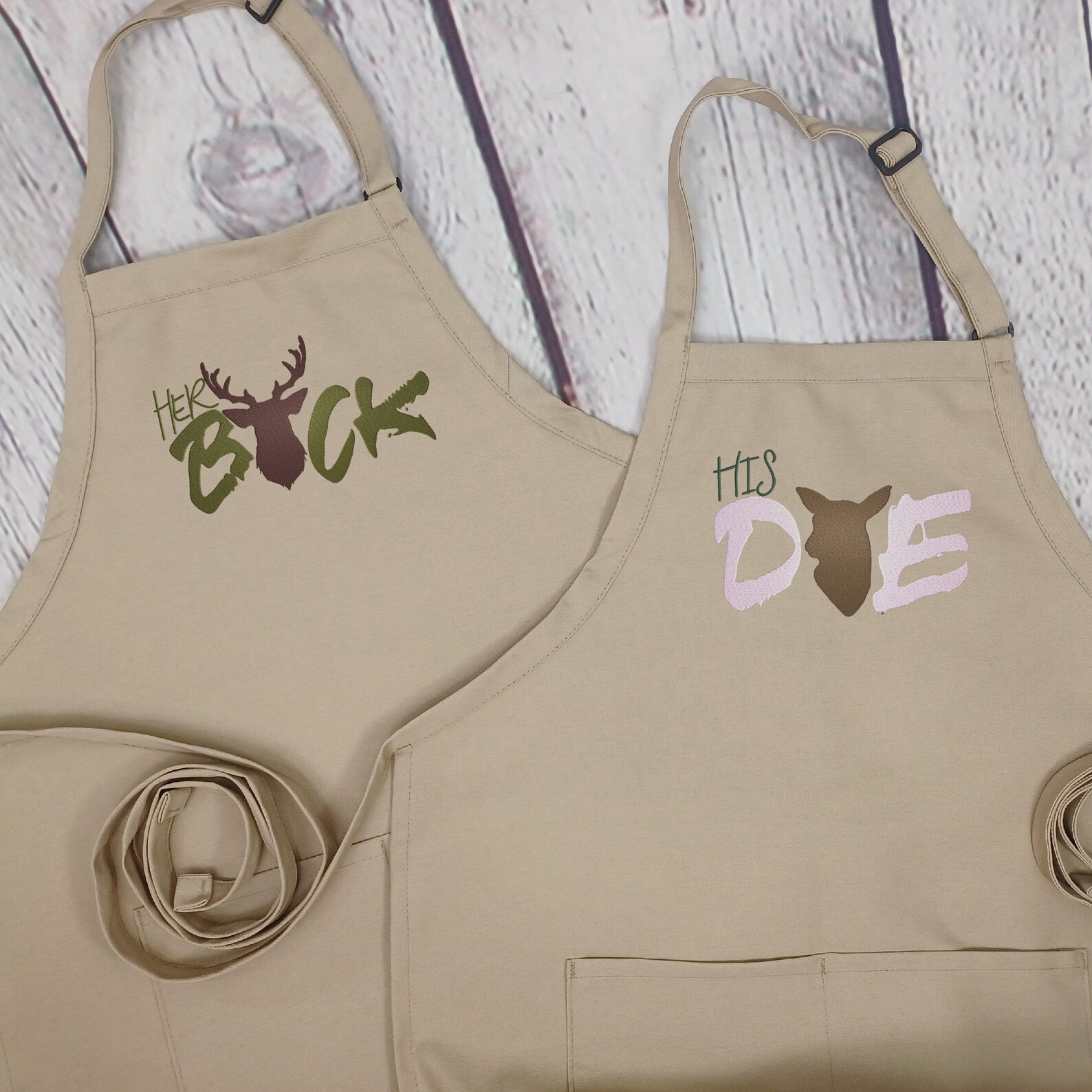 Embroidered His Doe Her Buck Apron Set | Hunting Couple Gift - Etsy