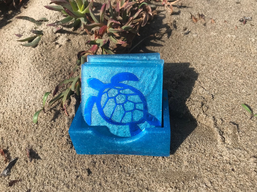 Sea Turtle Coasters With Holder - Etsy