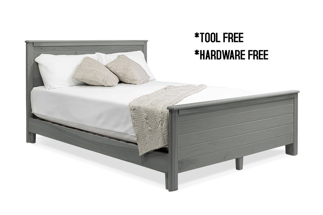 Rustic Grey Hardwood Deluxe Bed Frame, With Headboard and Footboard ...