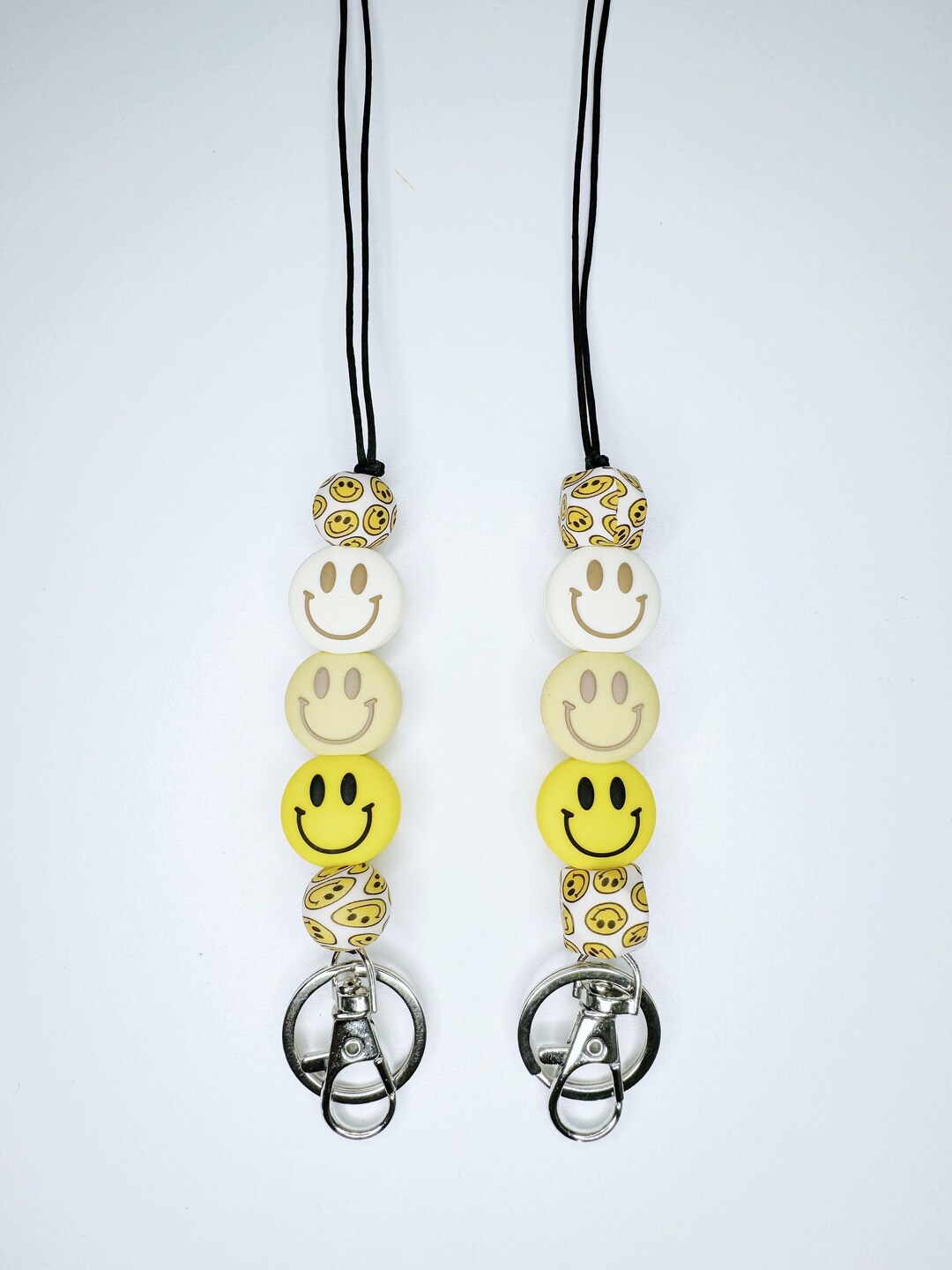Triple Smiley Face Boho Teacher / Work Silicone Bead Cute Lanyard - Etsy