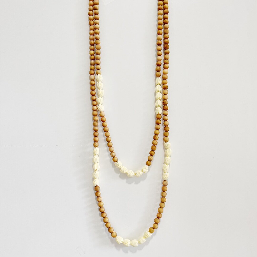 Sandalwood and Large White Pikake Triple Drop Necklace - Etsy