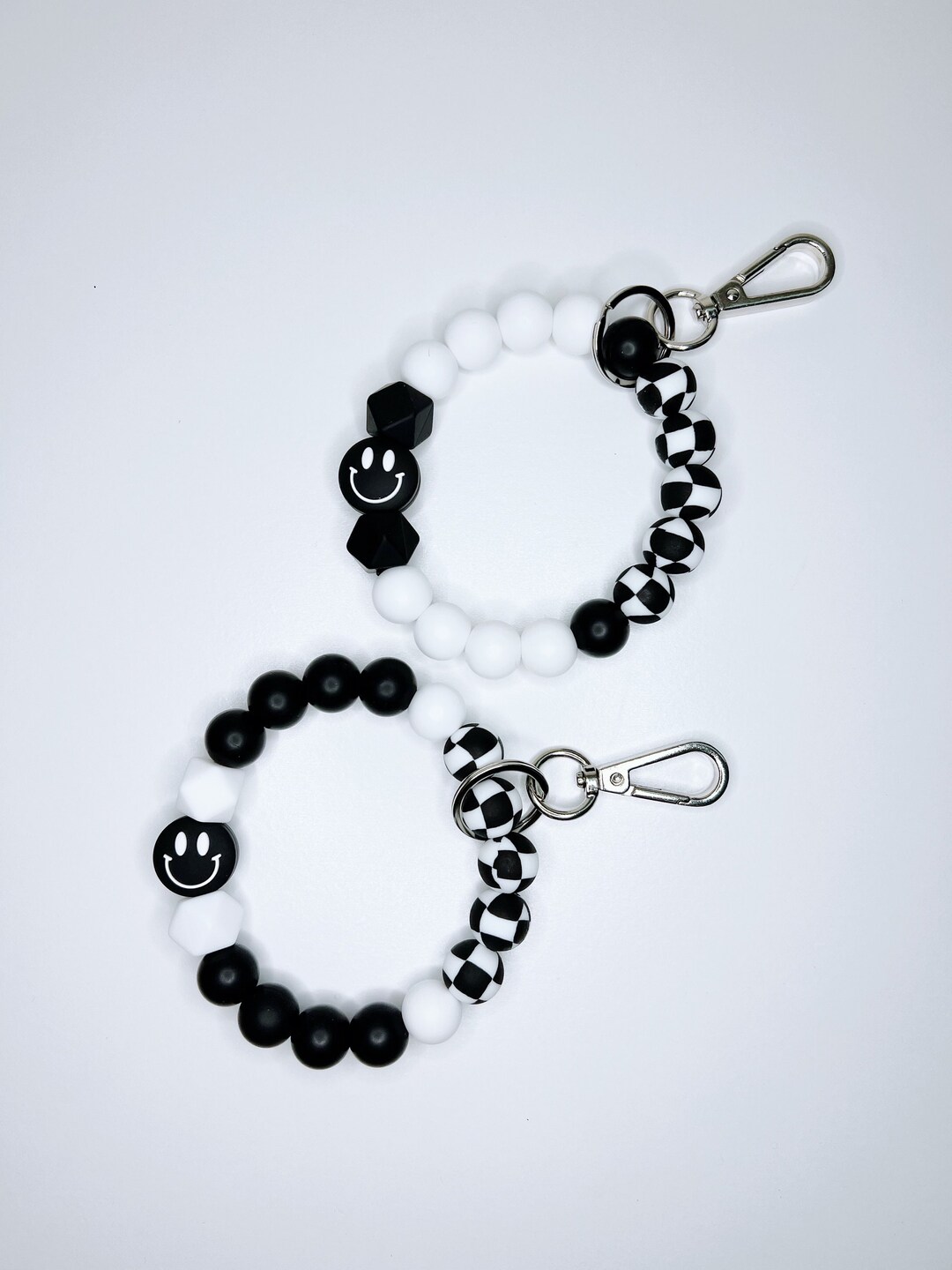 Black & White Checkered Smiley Face Key Wristlet - Etsy