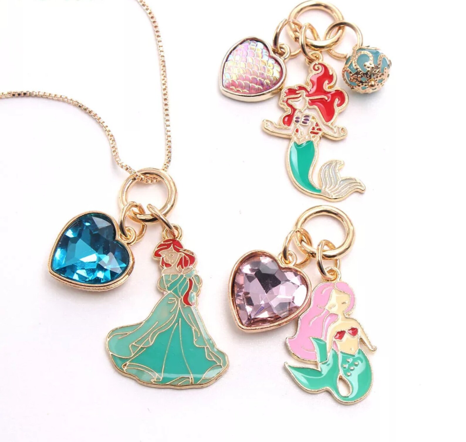 Ariel Little Mermaid Charm Pendant Necklace With 3 Charms | Etsy