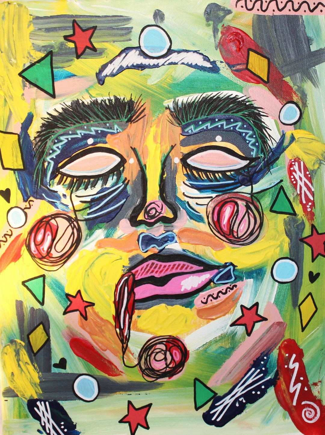 Original Art Print, Abstract Multimedia Face Painting, Acrylic and ...