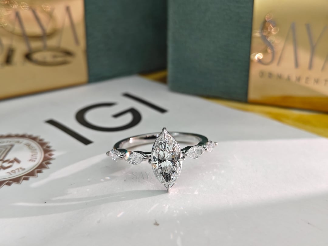 IGI Certified Marquise Lab Grown Diamond Engagement Ring: 1-5 Carat ...