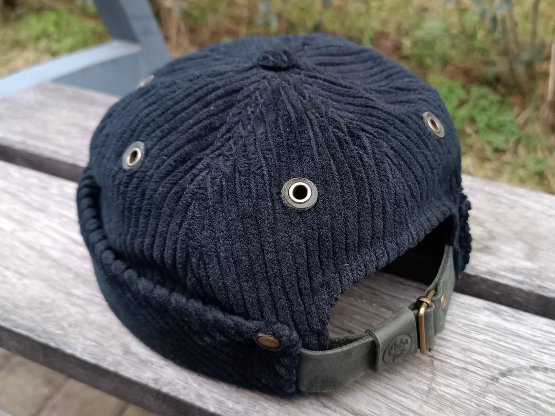 Lined Brimless Docker Cap in Black Corduroy and Dark Green Leather - Etsy