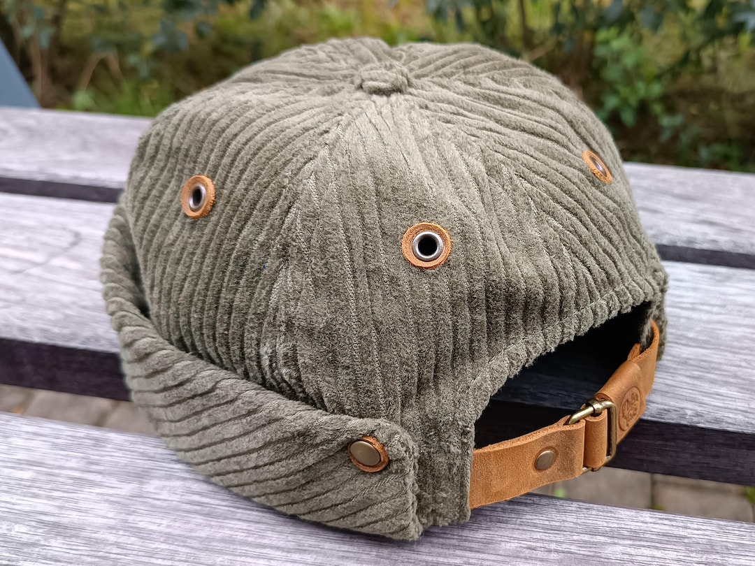 Brimless Lined Docker Hat Made From Military Green Corduroy and Light ...