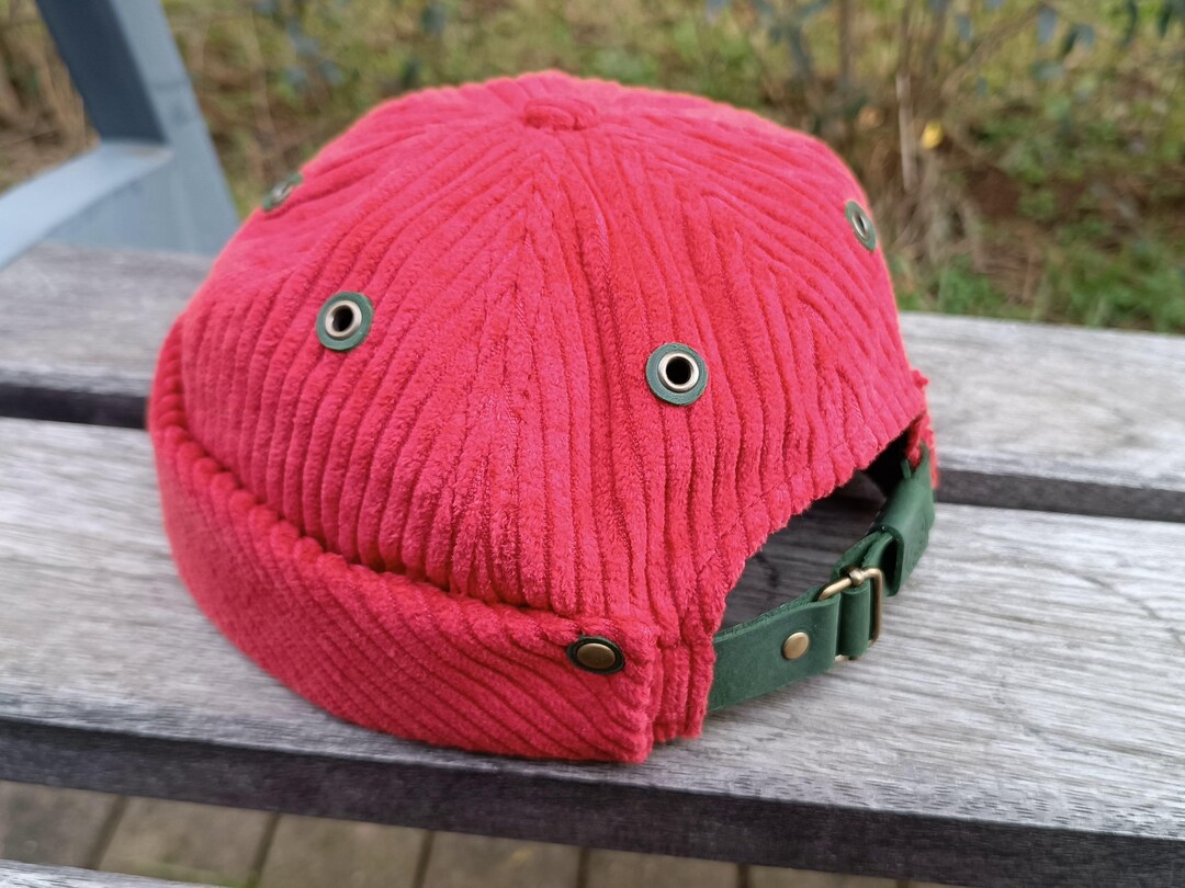 Lined Corduroy Docker Hat in Brick Color With Green Leather - Etsy