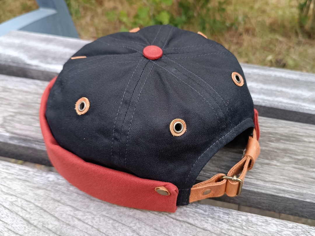 Brimless Docker Hat in Black and Brick Cotton Twill - Etsy