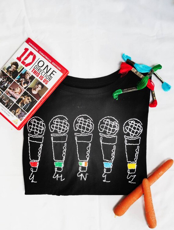 One Direction Microphone Hand Embroidered T-shirt - Etsy
